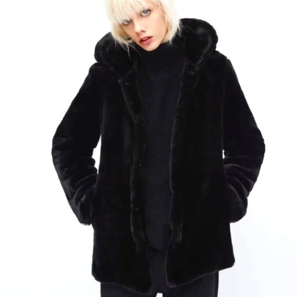 Zara | Jackets & Coats | Zara Trf Faux Fur Hooded Coat | Poshmark